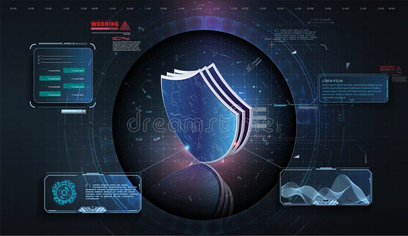 HUD UI. Abstract Virtual Graphic Touch User Interface. Cyber Security Concept Shield with Icon ...