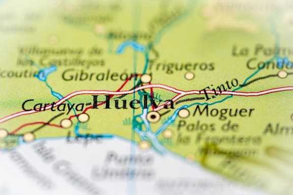 Huelva, Spain Highlighted on a World Map Stock Photo - Image of routes ...