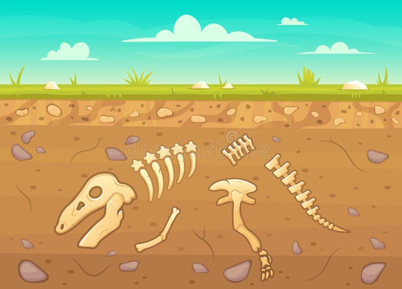 Hueso De Reptiles De Dibujos Animados. Arqueología Huesos Enterrados ... Hueso De Reptiles De Dibujos Animados. Arqueología Huesos Enterrados ...