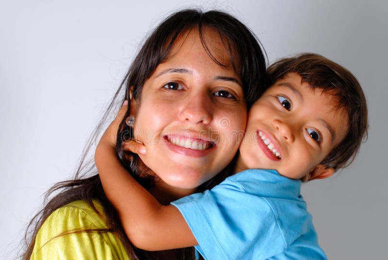 Beatiful Hispanic Mother and Child Hugging Stock Photo - Image of ...