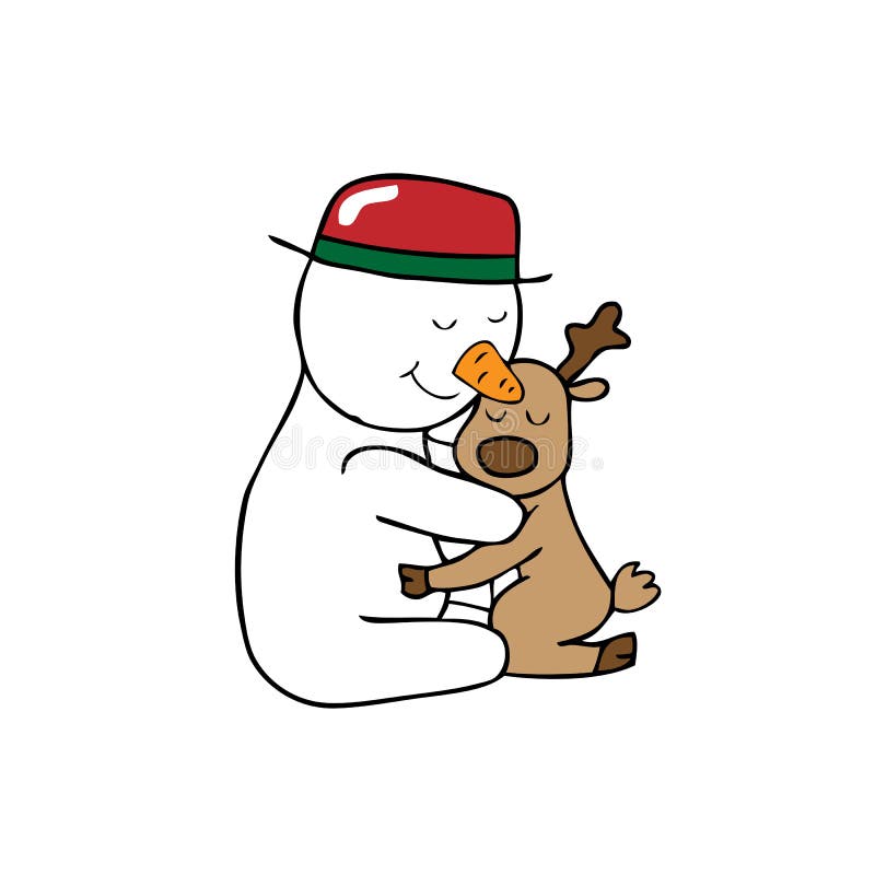 Hug Christmas Snowman and Reindeer Stock Vector - Illustration of ...