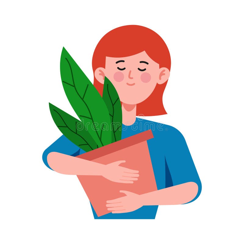 Hug Day Illustration with Woman Hugging a Plant Stock Vector ...