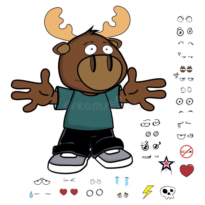 Hug Moose Kid Character Cartoon Expressions Set in Vector Format Stock ...