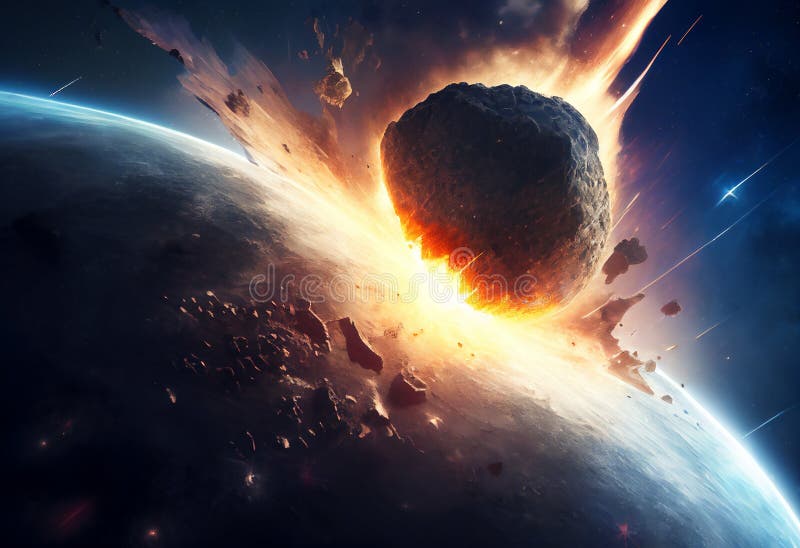 A Huge Asteroid Comet in Collision with the Planet Earth Stock ...