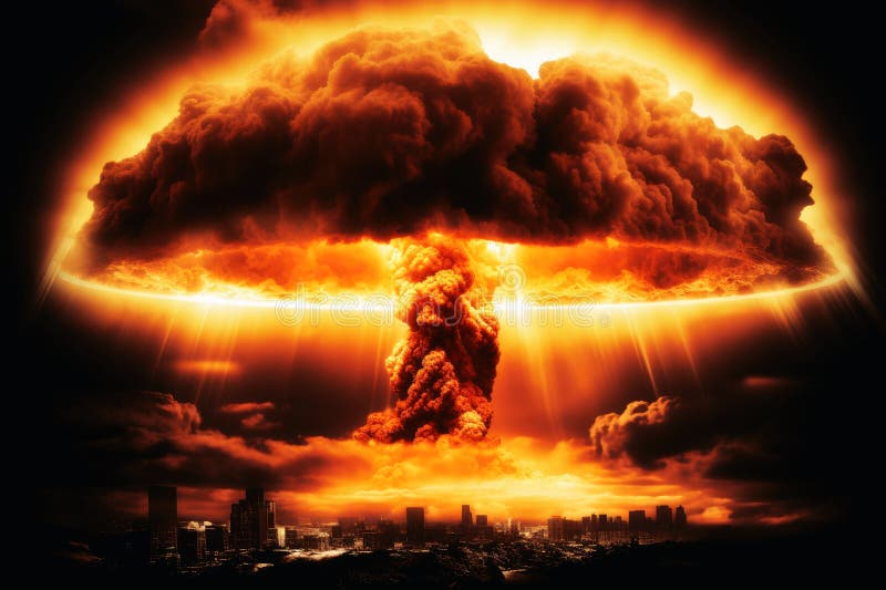 A Huge Atomic Bomb Explosion Destroying Everything Stock Illustration ...