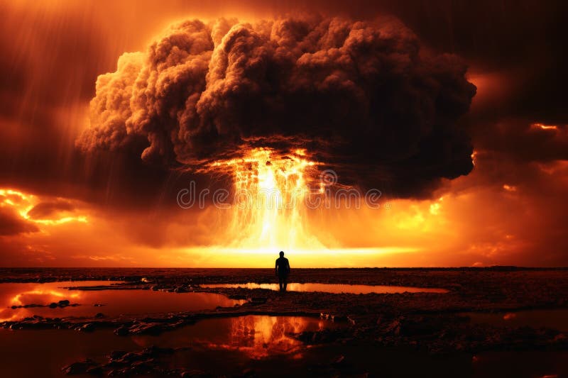 A Huge Atomic Bomb Explosion Destroying Everything Stock Illustration ...