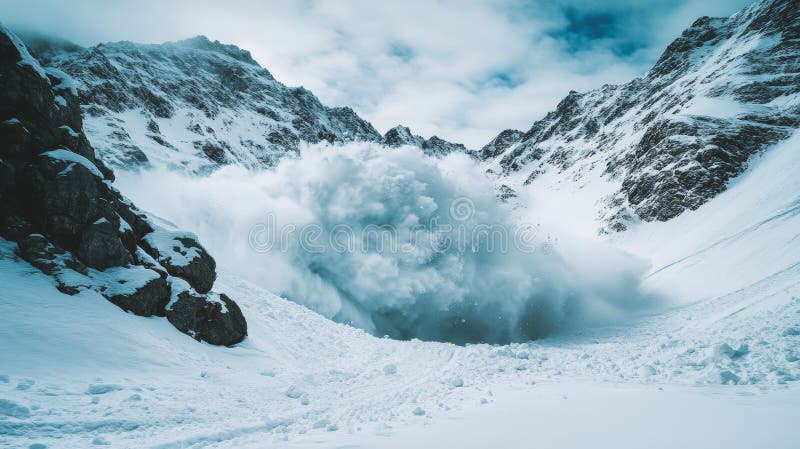 Huge Avalanche Falling Down Snowy Mountain Slope Stock Illustration ...