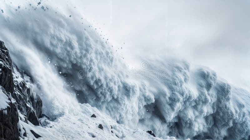 Huge Avalanche Falling Down Snowy Mountainside Stock Image - Image of ...