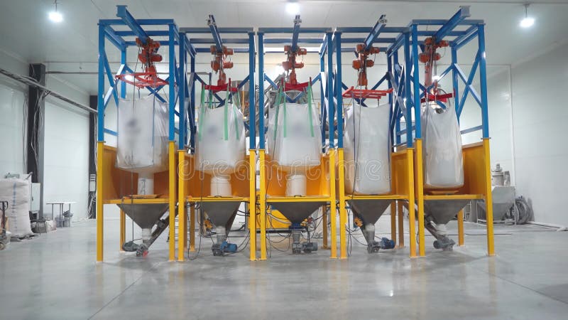 Huge Bags with Microplastic Granules on Rack for Feeding at Plant Stock ...