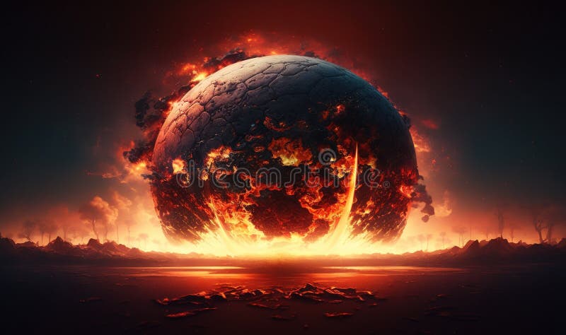 A Huge Ball of Fire in the Middle of a Desert Stock Illustration ...