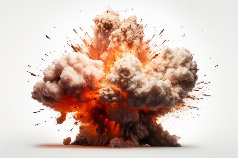 A Huge Ball of Flames and Smoke from an Explosion. White Background ...