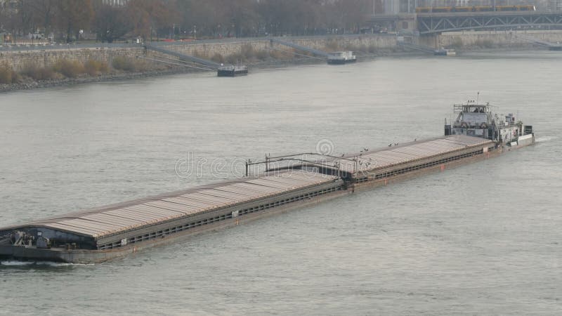 A Huge Barge Floats on the Danube River. Stock Footage - Video of boat ...