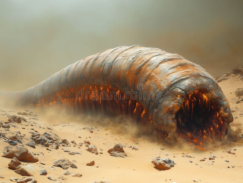 Colossal Worm Rises from the Sand Stock Illustration - Illustration of ...