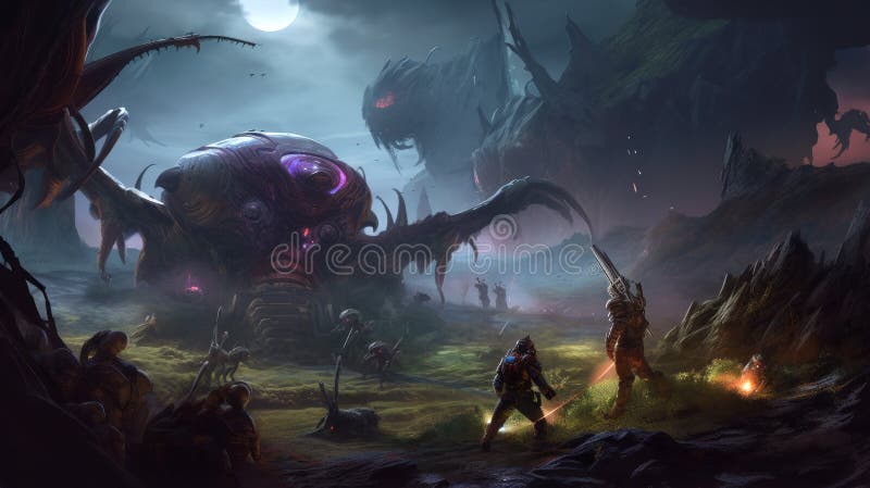 Huge Big Monsters Fighting with Warriors in Forest Using Ai Image ...