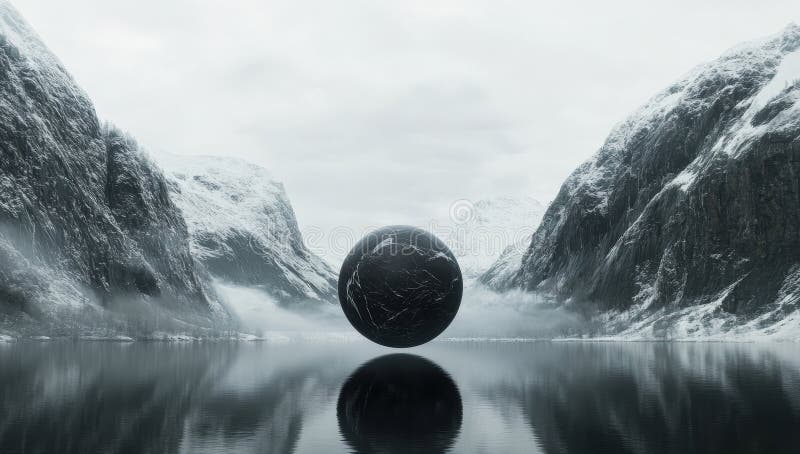 A Huge Black Orb Floats Quietly Above Water Stock Photo - Image of ...
