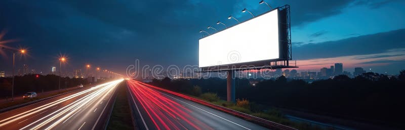 Huge Blank Billboard at Night. Empty Advertising Display Panel on ...