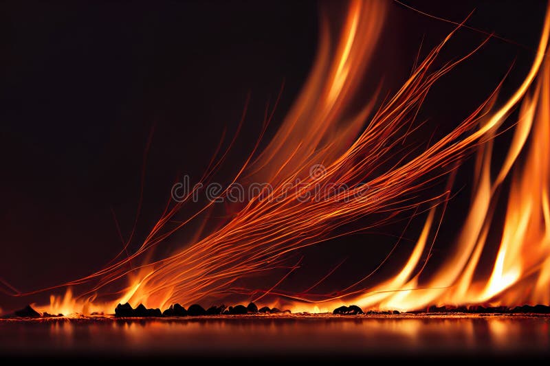 Huge Blaze Fire Flame on Shore are Reflected in Water Stock ...