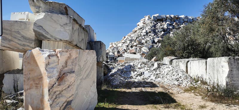 Huge Blocks of Stone in an Operating Quarry Stock Photo - Image of ...