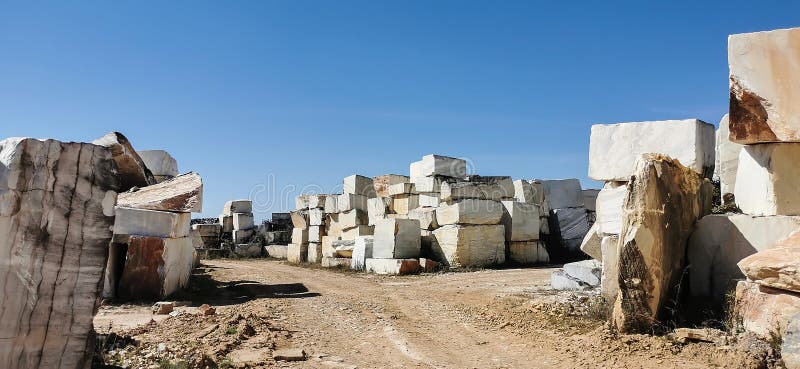 Huge Blocks of Stone in an Operating Quarry Stock Photo - Image of ...