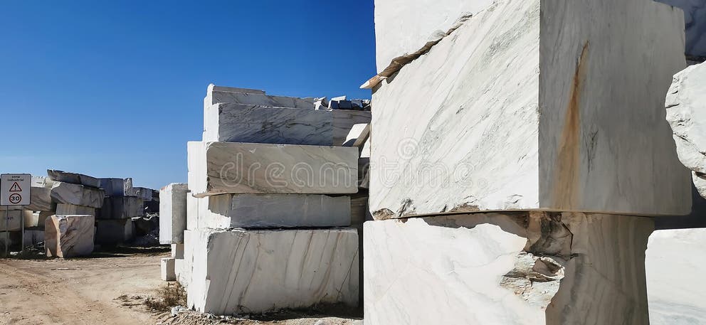 Huge Blocks of Stone in an Operating Quarry Stock Photo - Image of ...