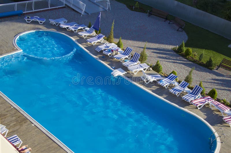 Huge Blue Water Pool Top View Stock Photo - Image of brown, leisure ...