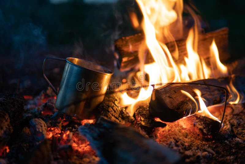 Huge Bonfire Burning in the Night on Sea Beach. Stock Photo - Image of ...