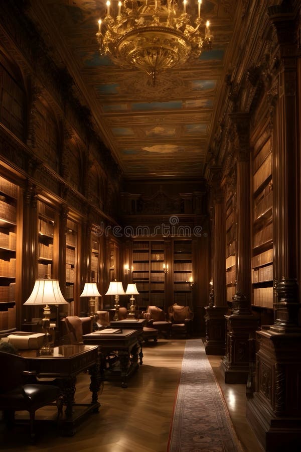 Huge Bookshelves in an Ancient Vibes Library Stock Image - Image of ...