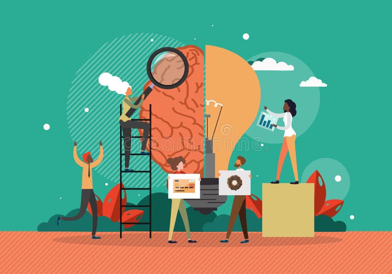 Brain Light Bulb, Flat Vector Illustration. Search for New Ideas. Human ...