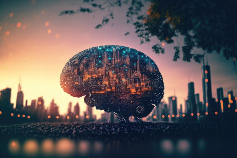Huge Brain Looking Like a City, Made of Towers Stock Illustration ...