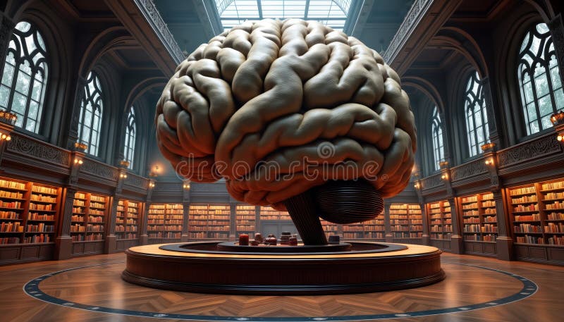 Huge Brain Shaped Library. Knowledge, Learning Presented in Futuristic ...
