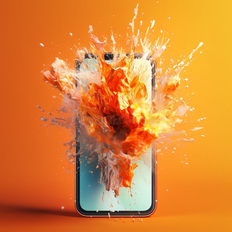 A Huge Broken Mobile Phone, Screen Shattering Explosion Stock Image ...