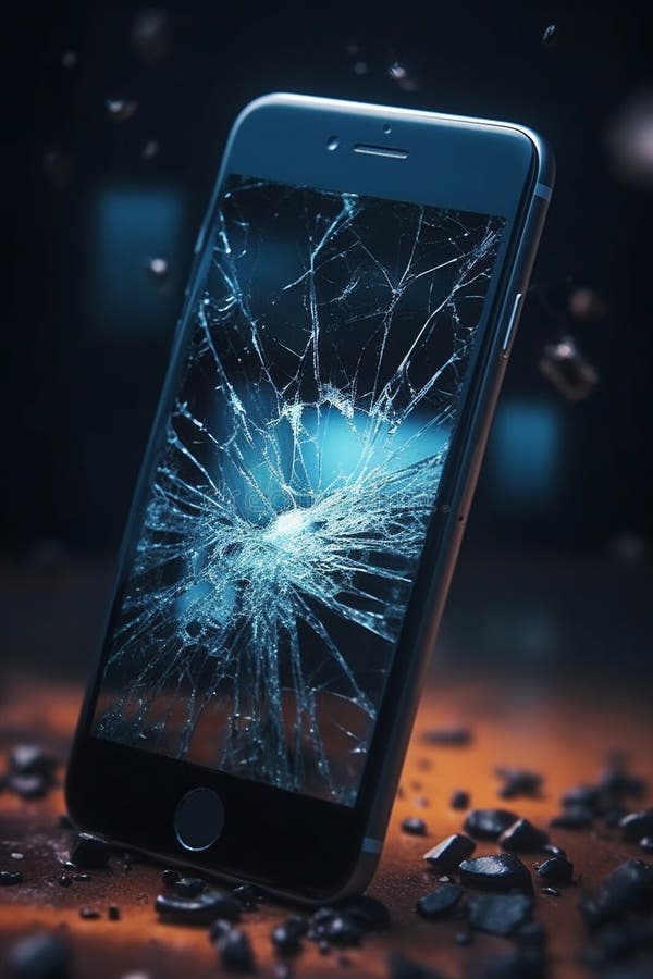 A Huge Broken Mobile Phone, Screen Shattering Explosion Stock ...