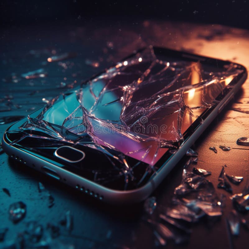 A Huge Broken Mobile Phone, Screen Shattering Explosion Stock ...