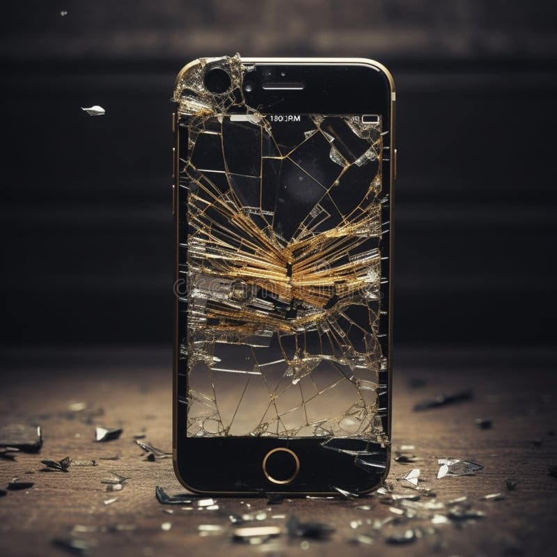 A Huge Broken Mobile Phone, Screen Shattering Explosion Stock ...
