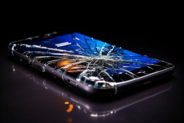 A Huge Broken Mobile Phone, Screen Shattering Explosion Stock ...