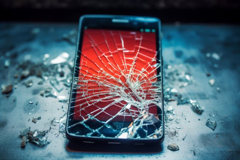 A Huge Broken Mobile Phone, Screen Shattering Explosion Stock ...
