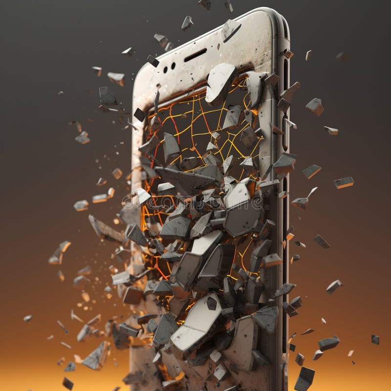 A Huge Broken Mobile Phone, Screen Shattering Explosion Stock ...