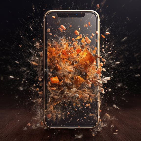 A Huge Broken Mobile Phone, Screen Shattering Explosion Stock ...