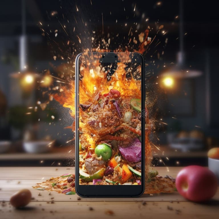 A Huge Broken Mobile Phone, Screen Shattering Explosion Stock ...