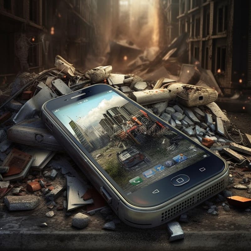 A Huge Broken Mobile Phone, Screen Shattering Explosion Stock ...