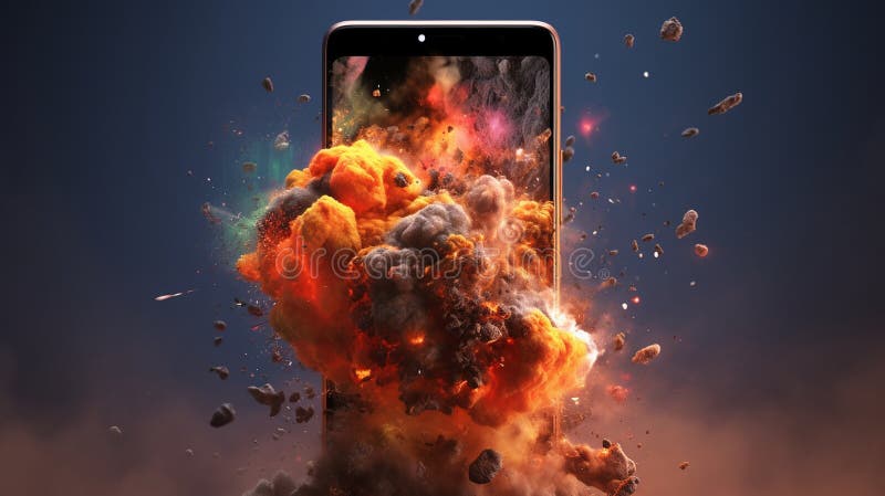 A Huge Broken Mobile Phone, Screen Shattering Explosion Stock ...