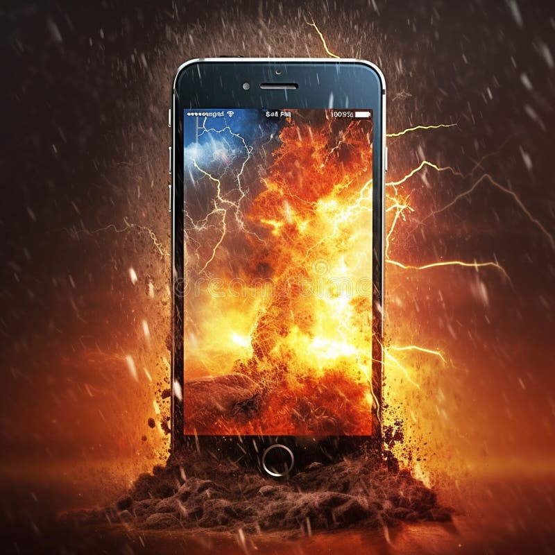 A Huge Broken Mobile Phone, Screen Shattering Explosion Stock ...