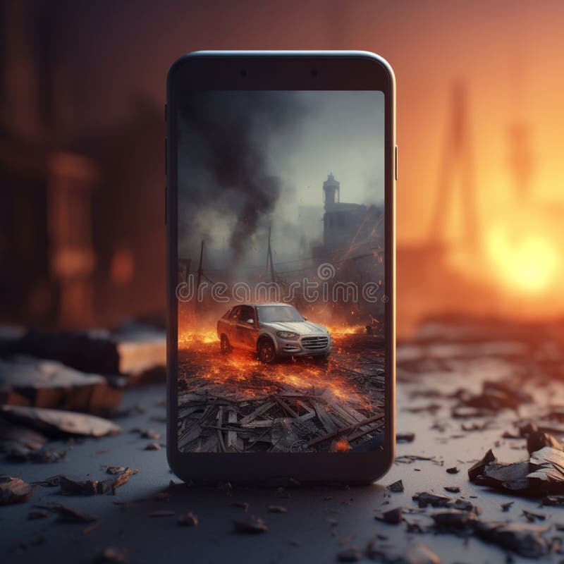 A Huge Broken Mobile Phone, Screen Shattering Explosion Stock ...