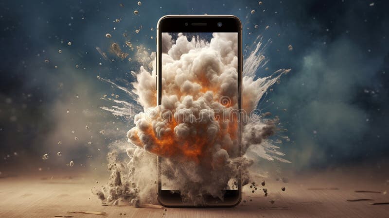 A Huge Broken Mobile Phone, Screen Shattering Explosion Stock ...