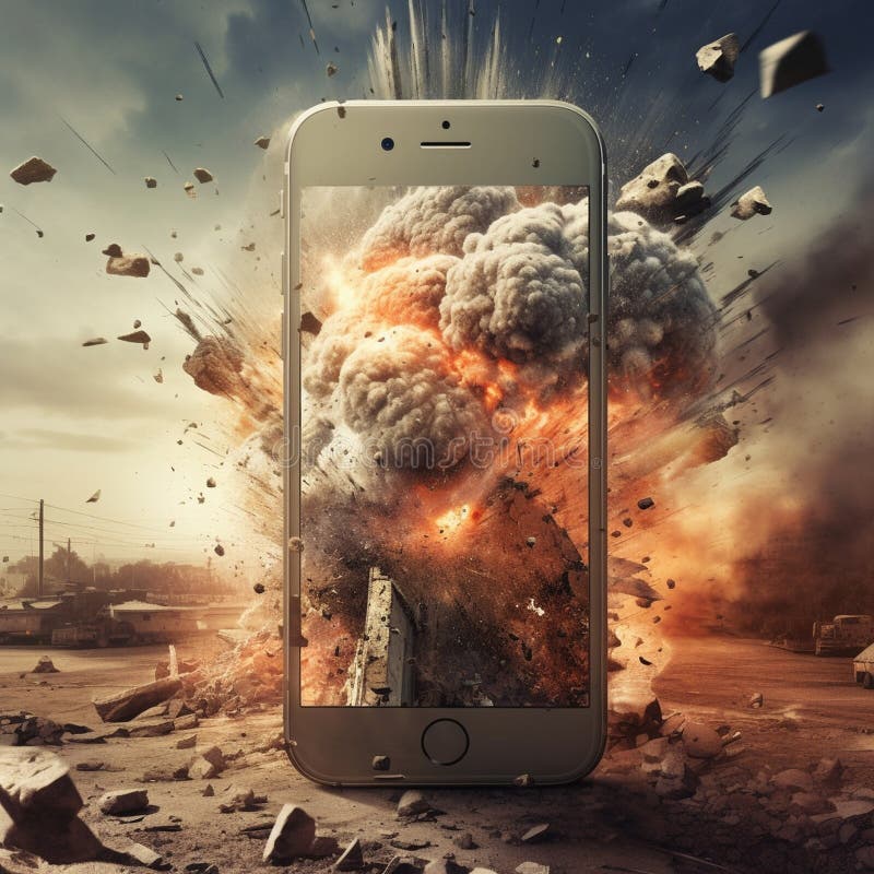 A Huge Broken Mobile Phone, Screen Shattering Explosion Stock ...