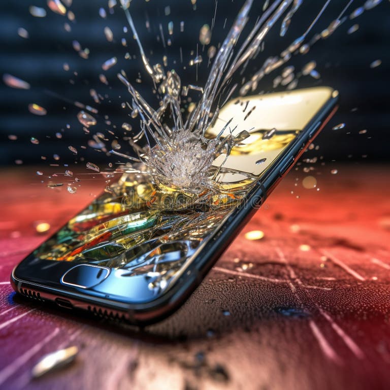 A Huge Broken Mobile Phone, Screen Shattering Explosion Stock ...
