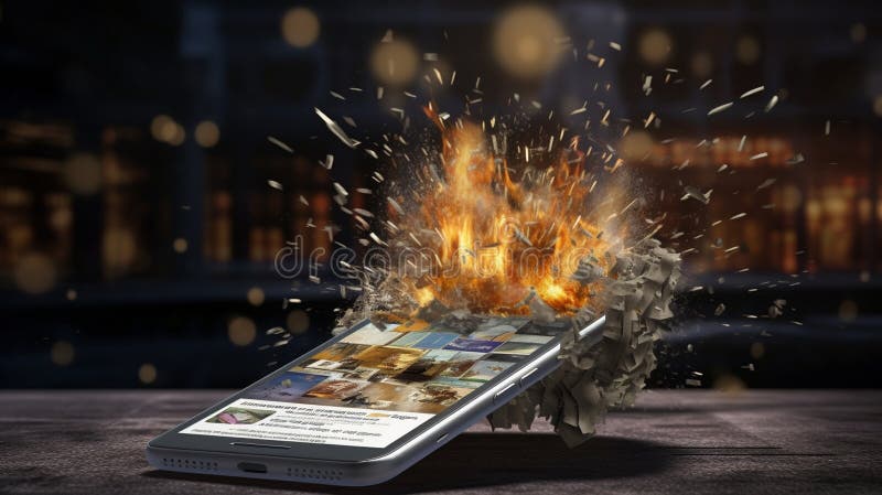 A Huge Broken Mobile Phone, Screen Shattering Explosion Stock ...
