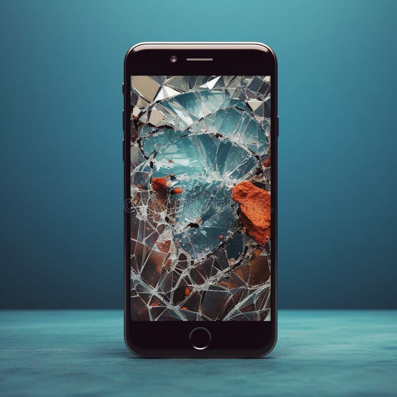 A Huge Broken Mobile Phone, Screen Shattering Explosion Stock ...