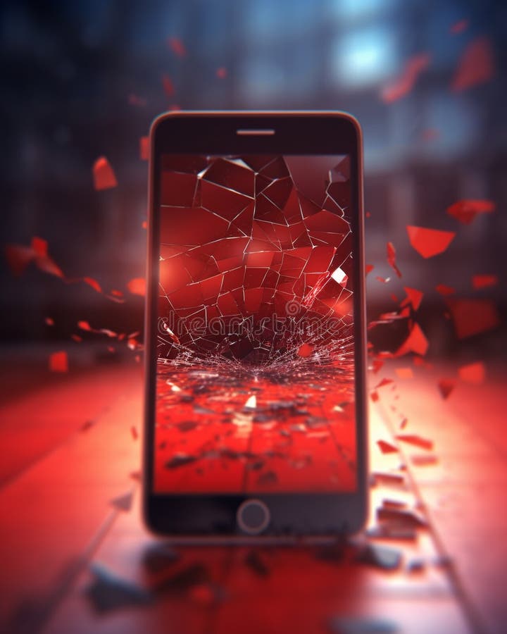 A Huge Broken Mobile Phone, Screen Shattering Explosion Stock ...