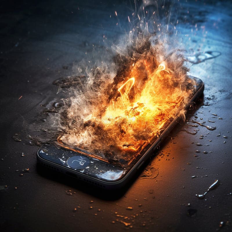 A Huge Broken Mobile Phone, Screen Shattering Explosion Stock ...